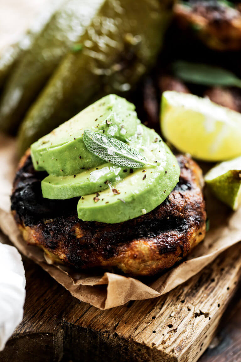 Spicy Grilled Avocado Chicken Burgers - Paleo Gluten Free