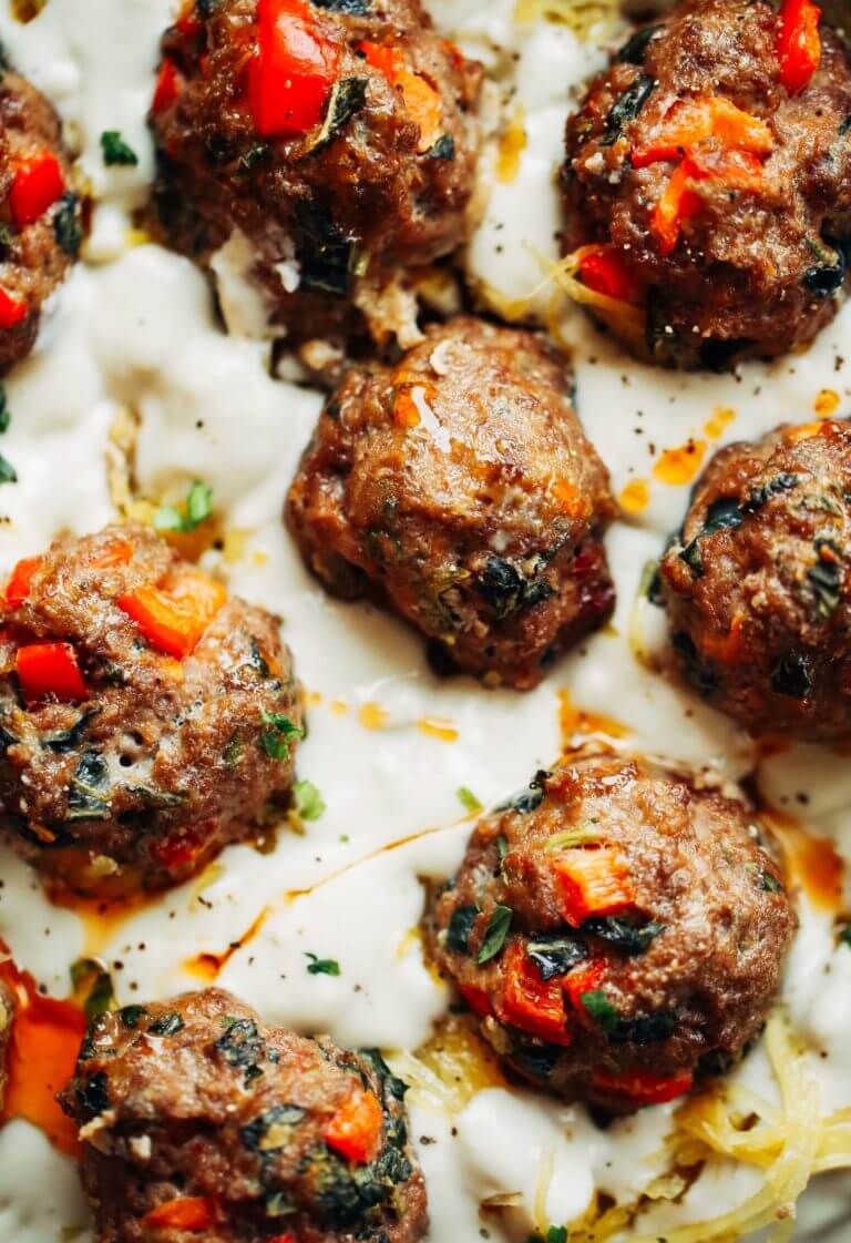 Paleo Spaghetti Squash Italian Meatball Alfredo - Paleo Gluten Free